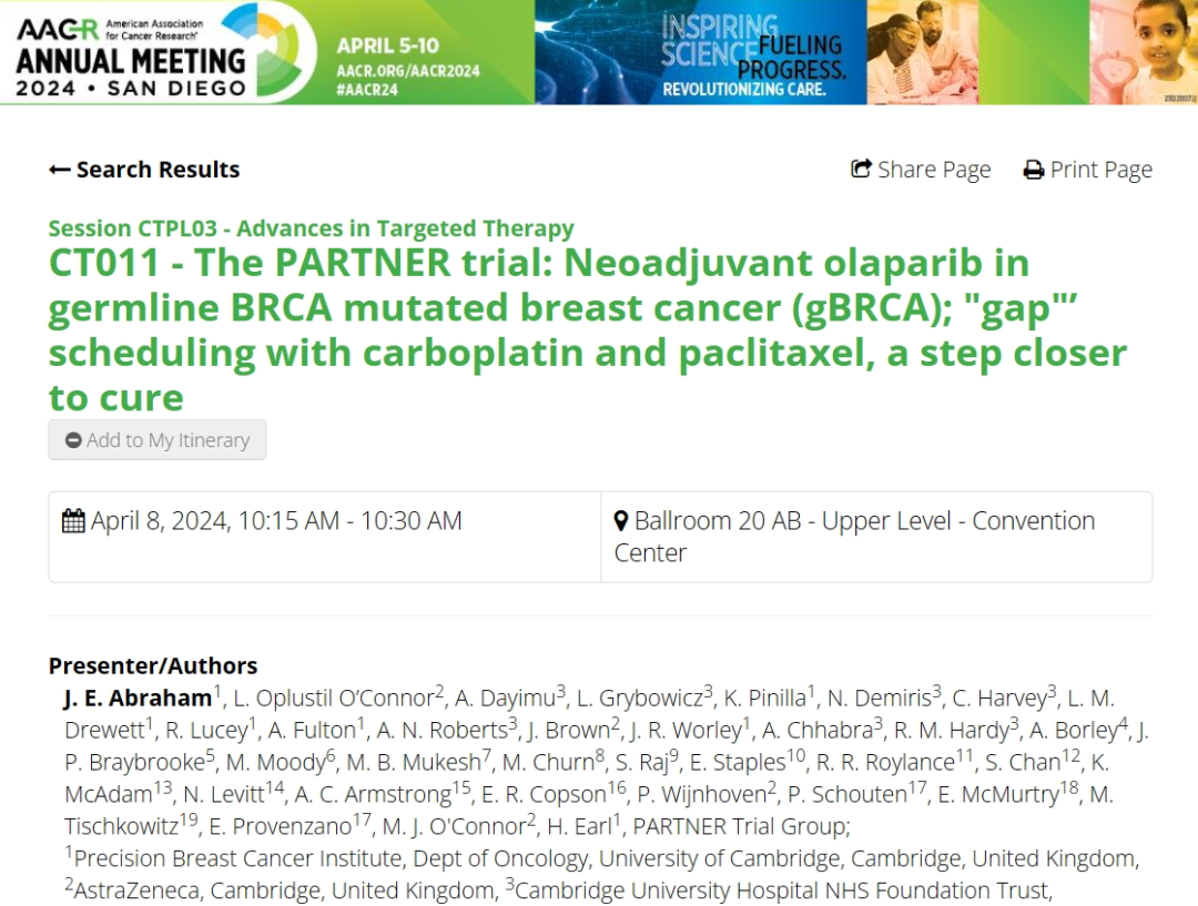 【2024 AACR】 II/III期PARTNER试验：奥拉帕利联合化疗为BRCA突变乳腺癌患者带来新希望医药新闻-ByDrug-一站式医药资源共享中心-医药魔方