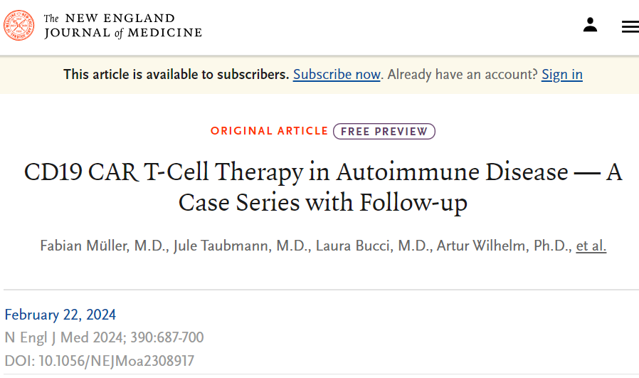 《NEJM》：15名自免疾病患者接受CAR-T疗法后，100%缓解医药新闻-ByDrug-一站式医药资源共享中心-医药魔方