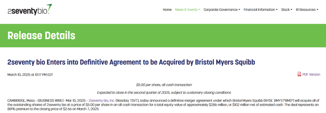 BMS收购CAR-T细胞疗法公司2seventy bio医药新闻-ByDrug-一站式医药资源共享中心-医药魔方