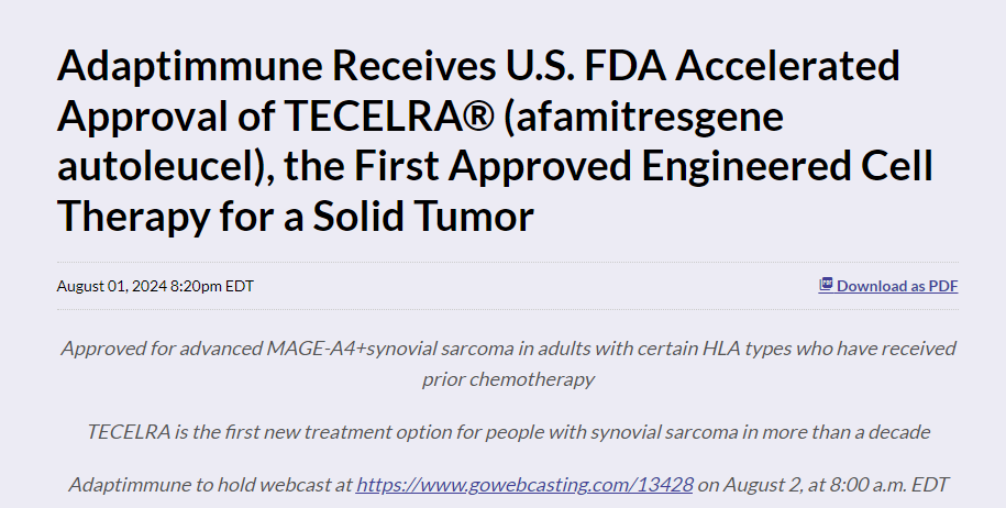 全球首款TCR-T细胞疗法获批上市医药新闻-ByDrug-一站式医药资源共享中心-医药魔方