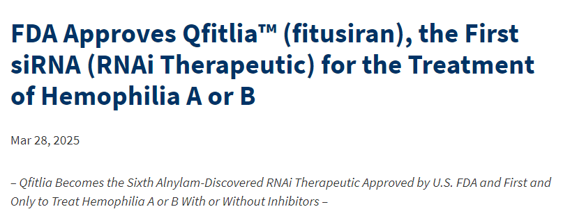 Sanofi/Alnylam开发的siRNA新药Qfitlia获FDA批准上市医药新闻-ByDrug-一站式医药资源共享中心-医药魔方
